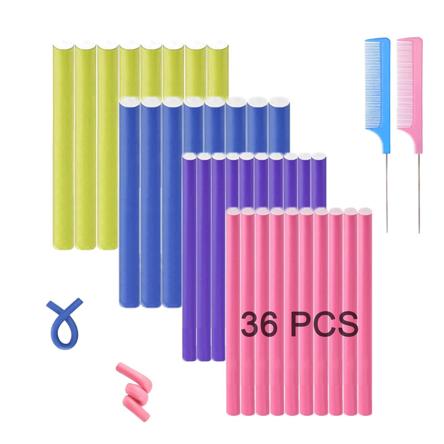 Amazon.com : Beyoslf 36Pcs Flexible Hair Rollers and Curlers Set - 7" 0 ...