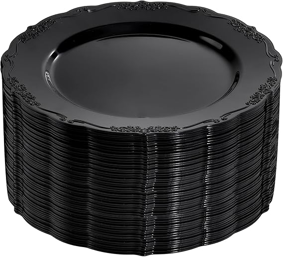 Amazon.com: DaYammi 60PCS Black Plastic Plates, Heavy Duty Black ...