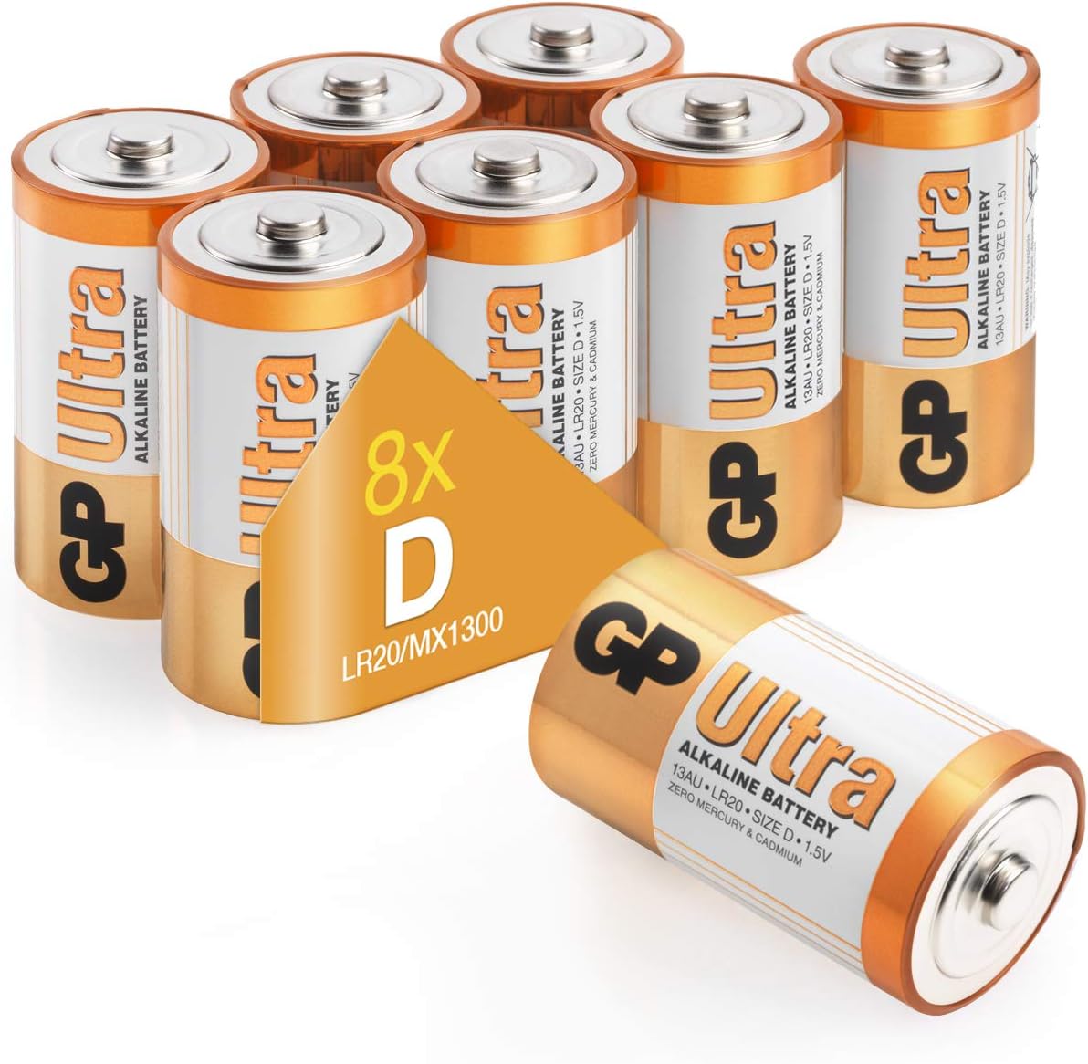 Size D batteries |Pack of 8| GP Batteries |Superb operating time| LR20 ...