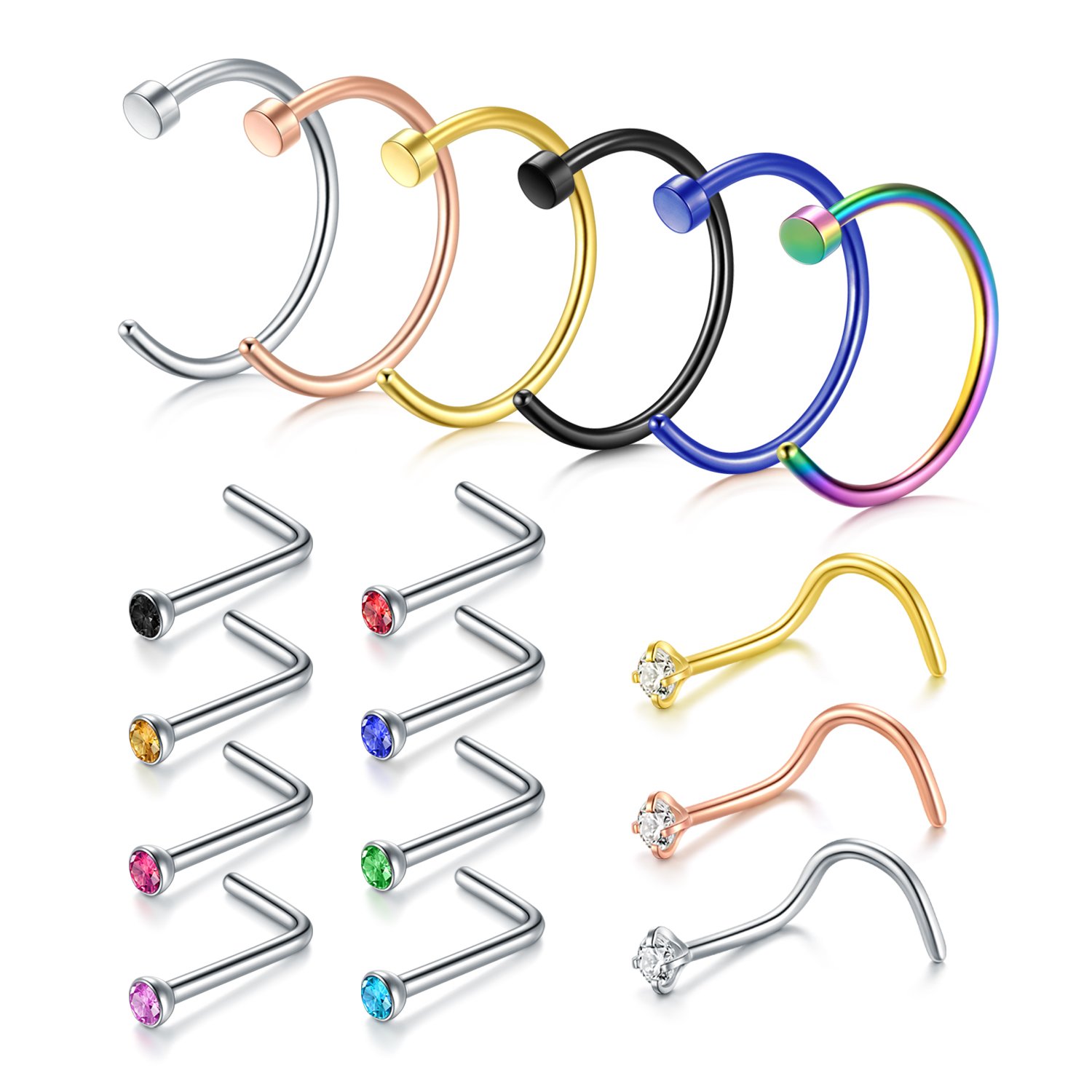 Snapklik.com : 16G Nose Rings Stainless Steel Nose Rings Hoop L Shape ...