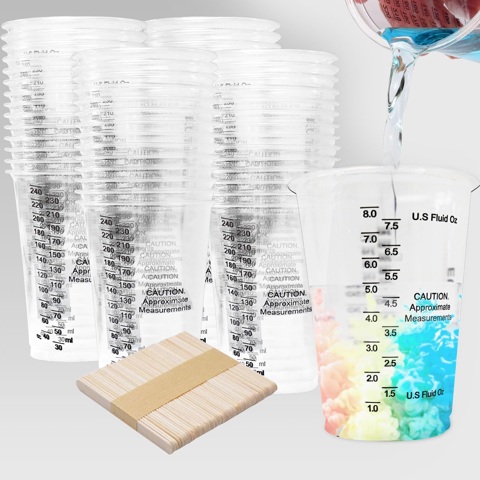 50 x Clear Plastic Paint Mixing & Measuring Cups Pack Volume 600 ML 4:1 ...