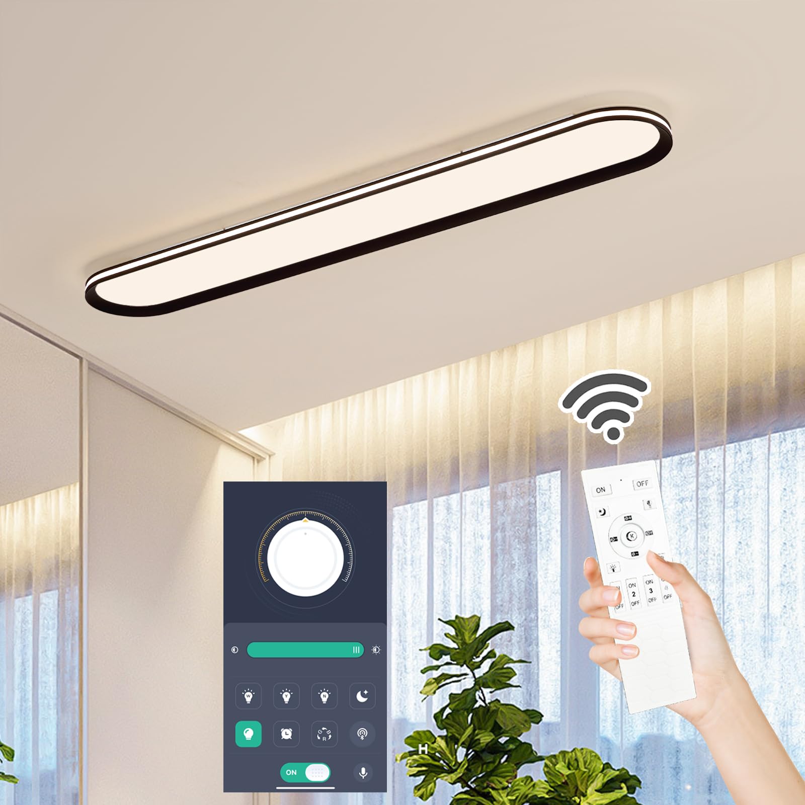 Naroume 47.1 Inch Dimmable Metal LED Ceiling Light,Slim, Edge Lit - 65W ...