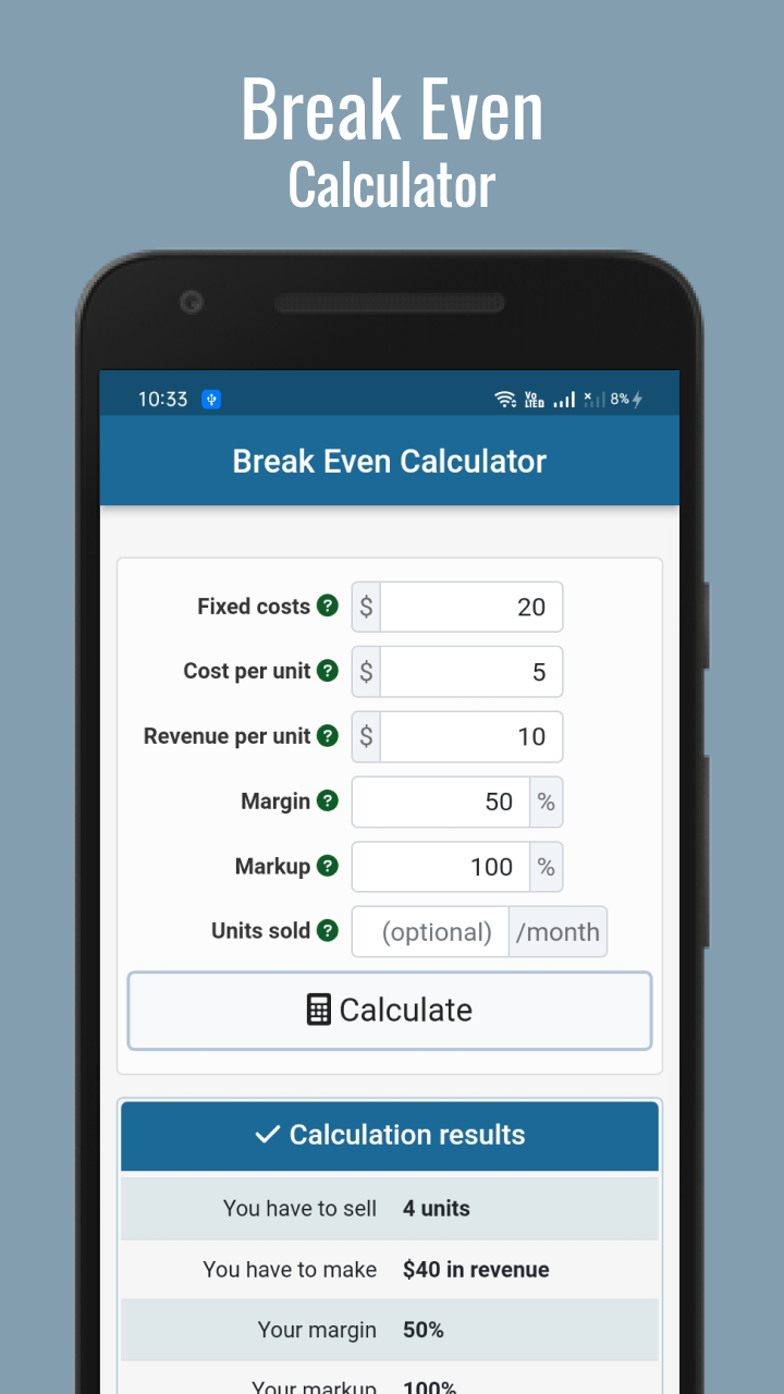 Break Even Calculator - App on Amazon Appstore