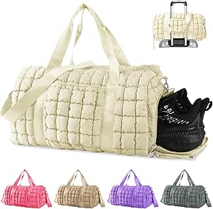 Amazon.com: Quilted Gym Bag Duffle for Women,Duffle Bag for Travel with Shoes Compartment,Puffer ...