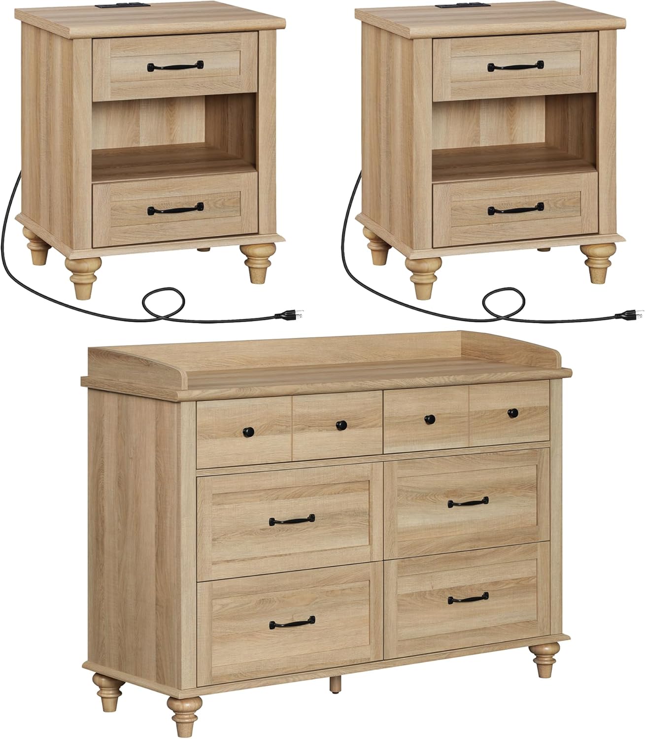 Amazon.com: WAMPAT 3 Piece Dresser and Nightstand Sets, Light Wood Dresser & Chest of Drawers ...