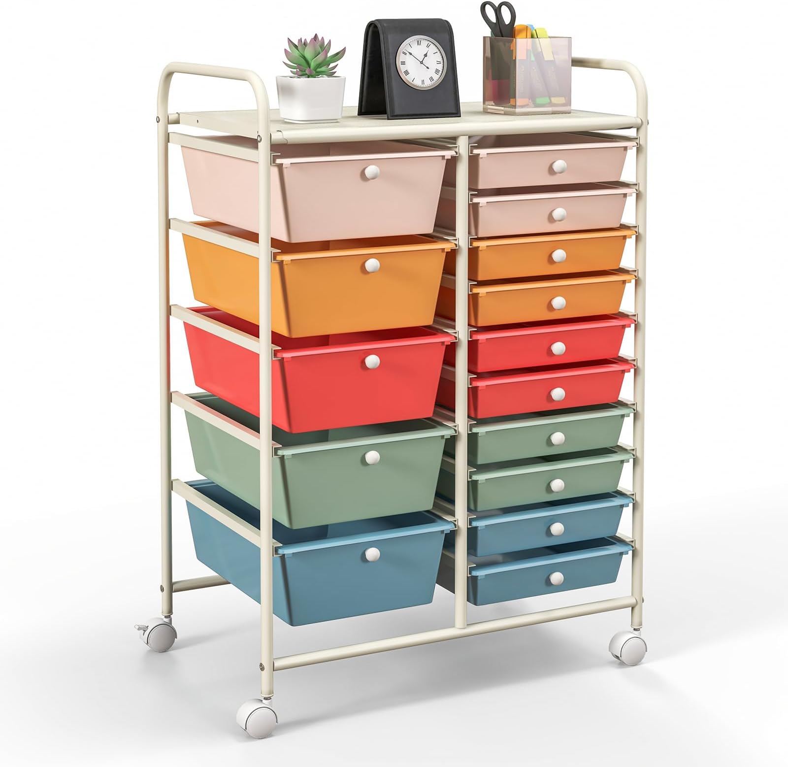 Amazon.com: COSTWAY 15 Drawers Storage Cart, Multipurpose Rolling ...