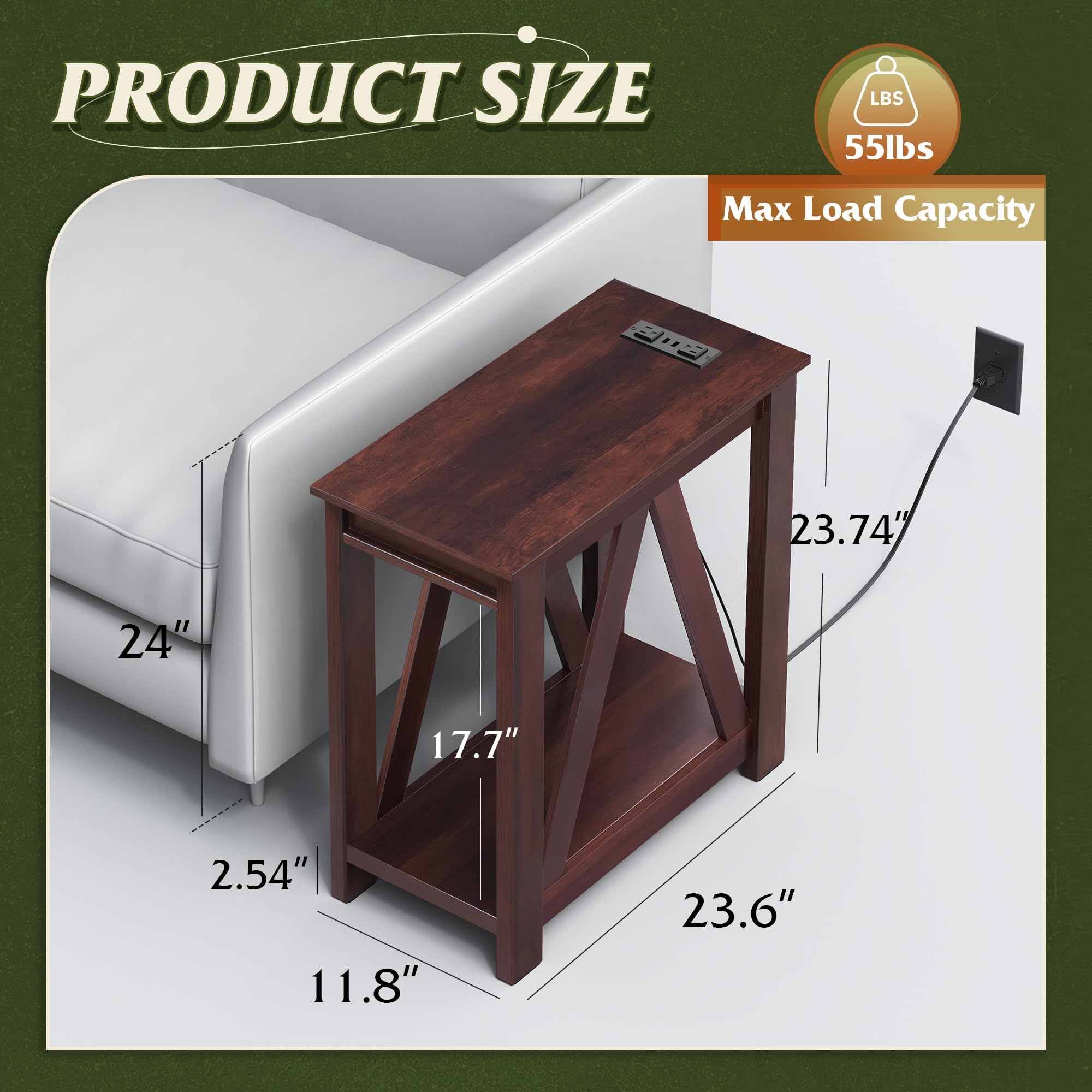 WLIVE Narrow End Table with Charging Station of Open Storage Shelf?Sofa ...