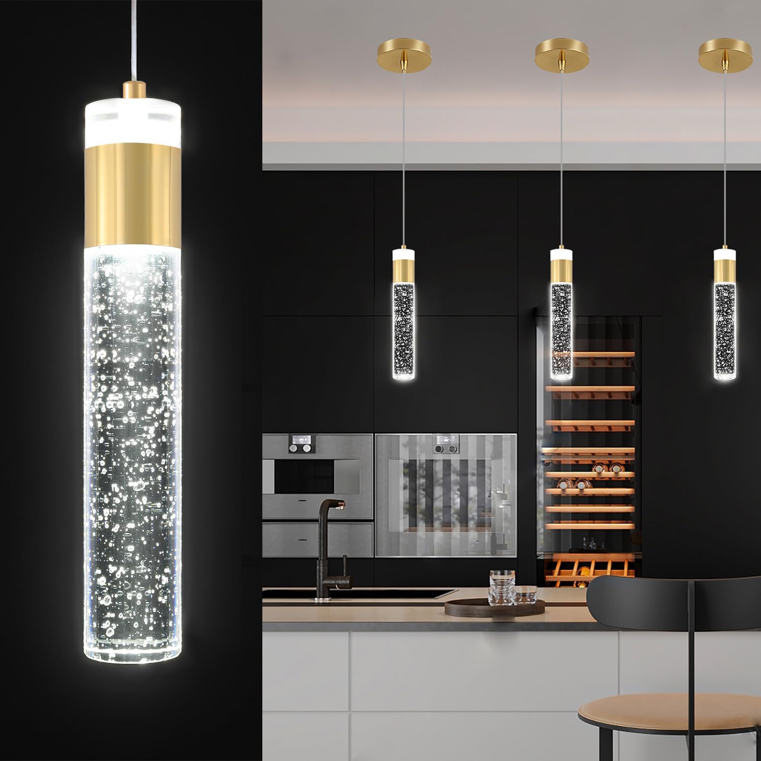 Gold Pendant Light Crystal Pendant Light Fixtures for Kitchen Island ...