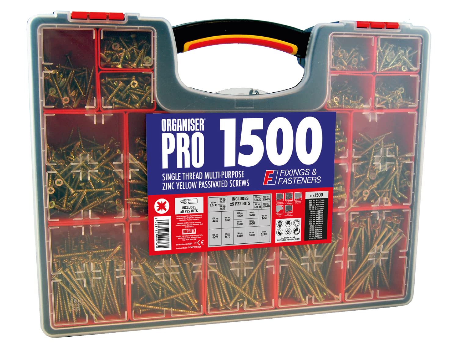ORGANISER PRO 1500 ASSORTED YELLOW GOLD WOOD SCREW SET CHIPBOARD SCREWS ...