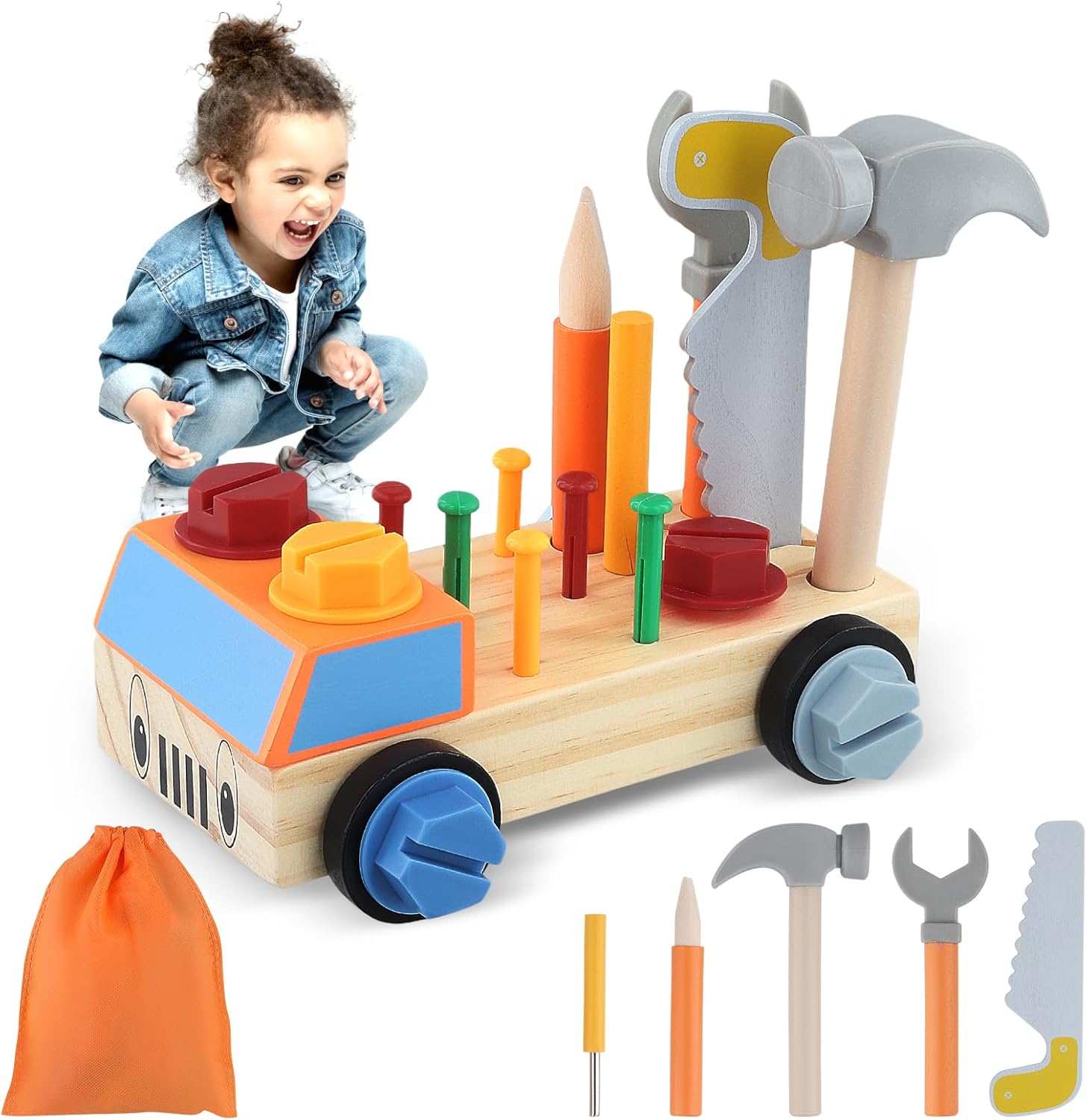 Ckbuity Kids Tool Set Toys For 2 Year Old Boy, 29Pcs Wooden Tool Set ...