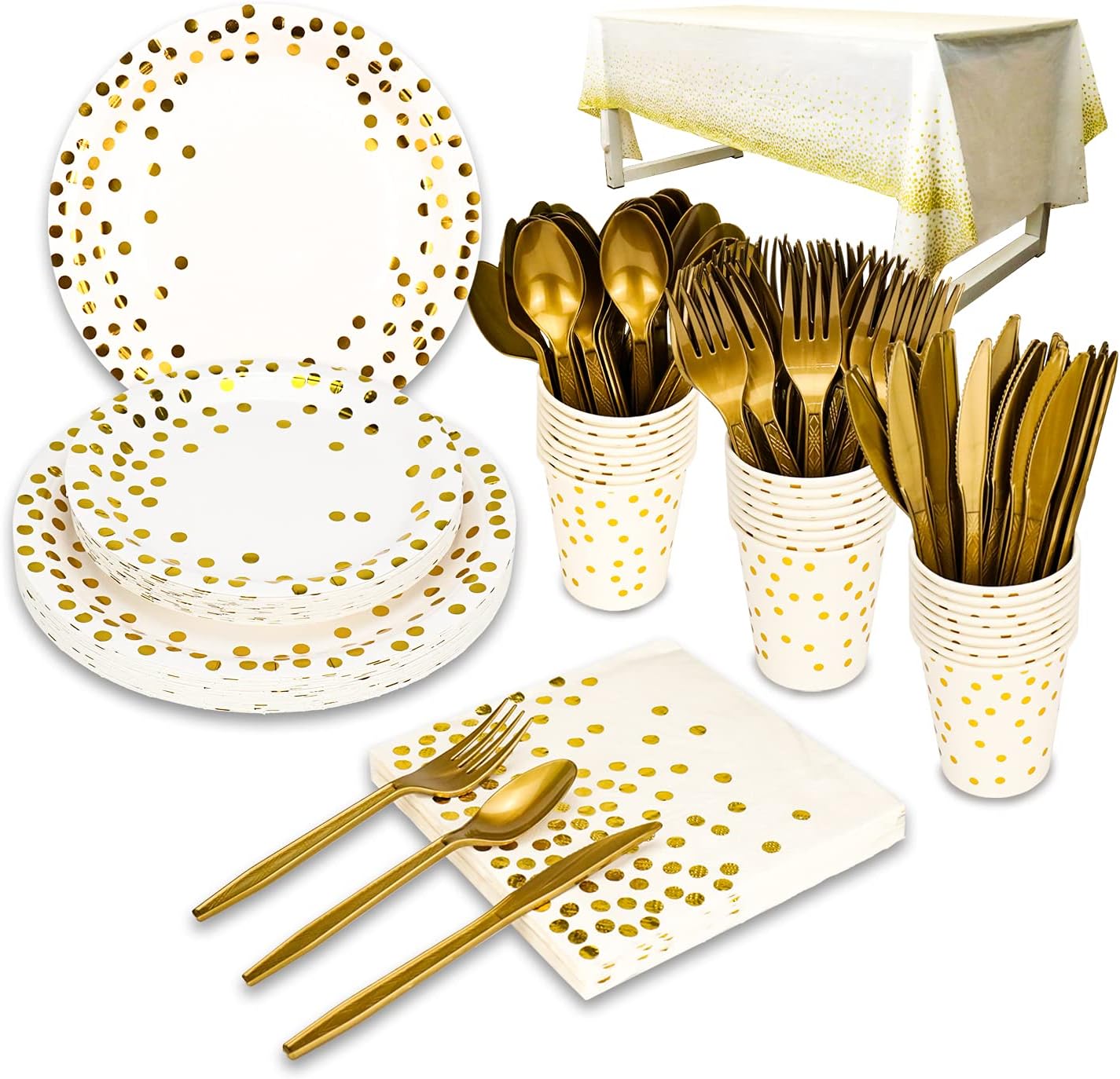 Amazon.com: 176 Pieces Gold Disposable Party Dinnerware Set &Golden Dot ...