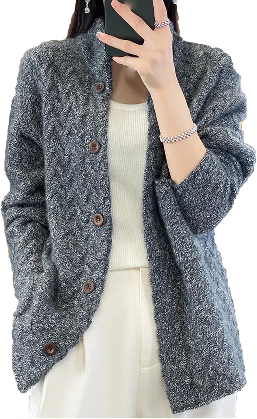Amazon.com: Autumn Winter Merino Wool Clothing Women's Stand Up Collar ...