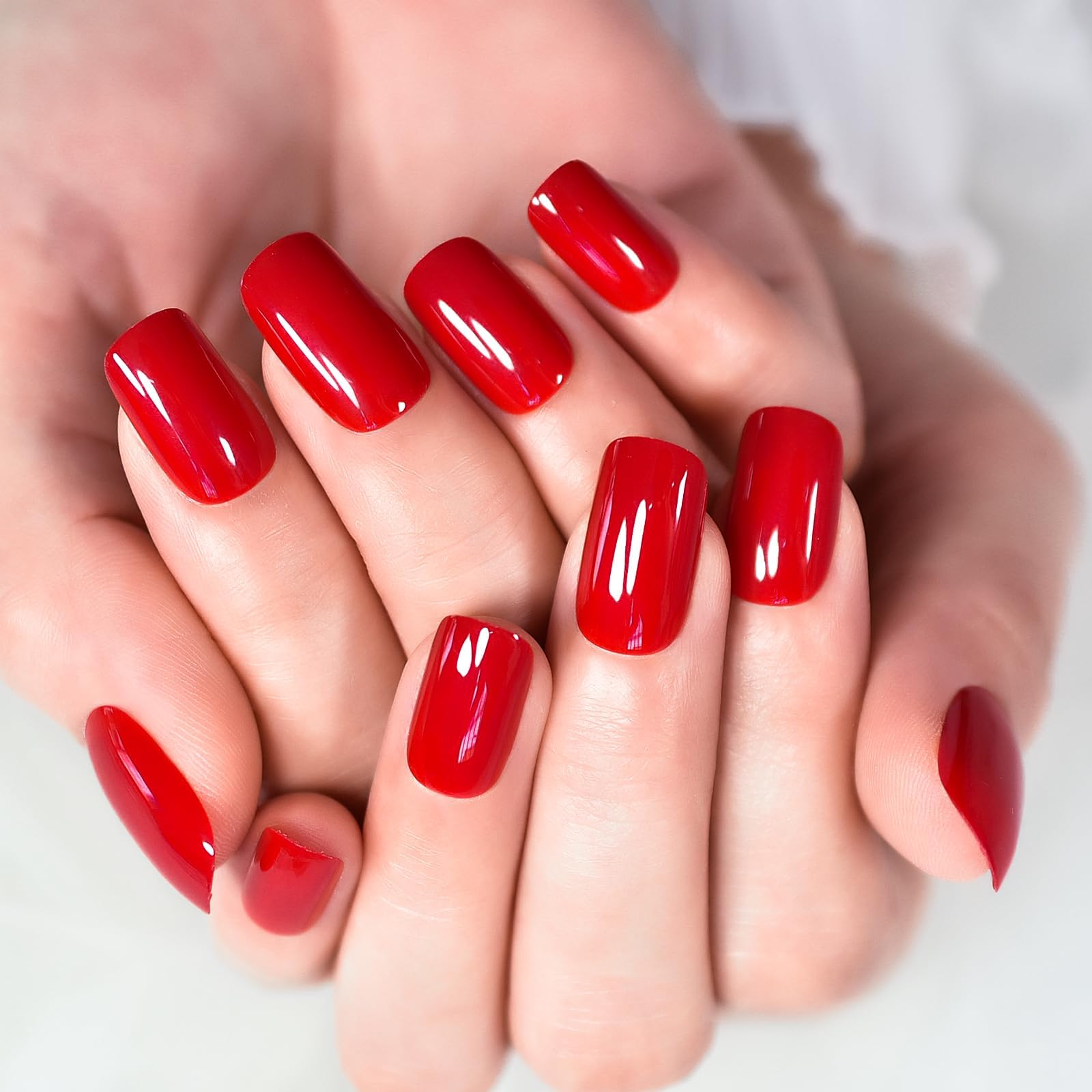 Amazon.com : iMABC Chinese Bright Red Press on Nails Golssy Medium ...
