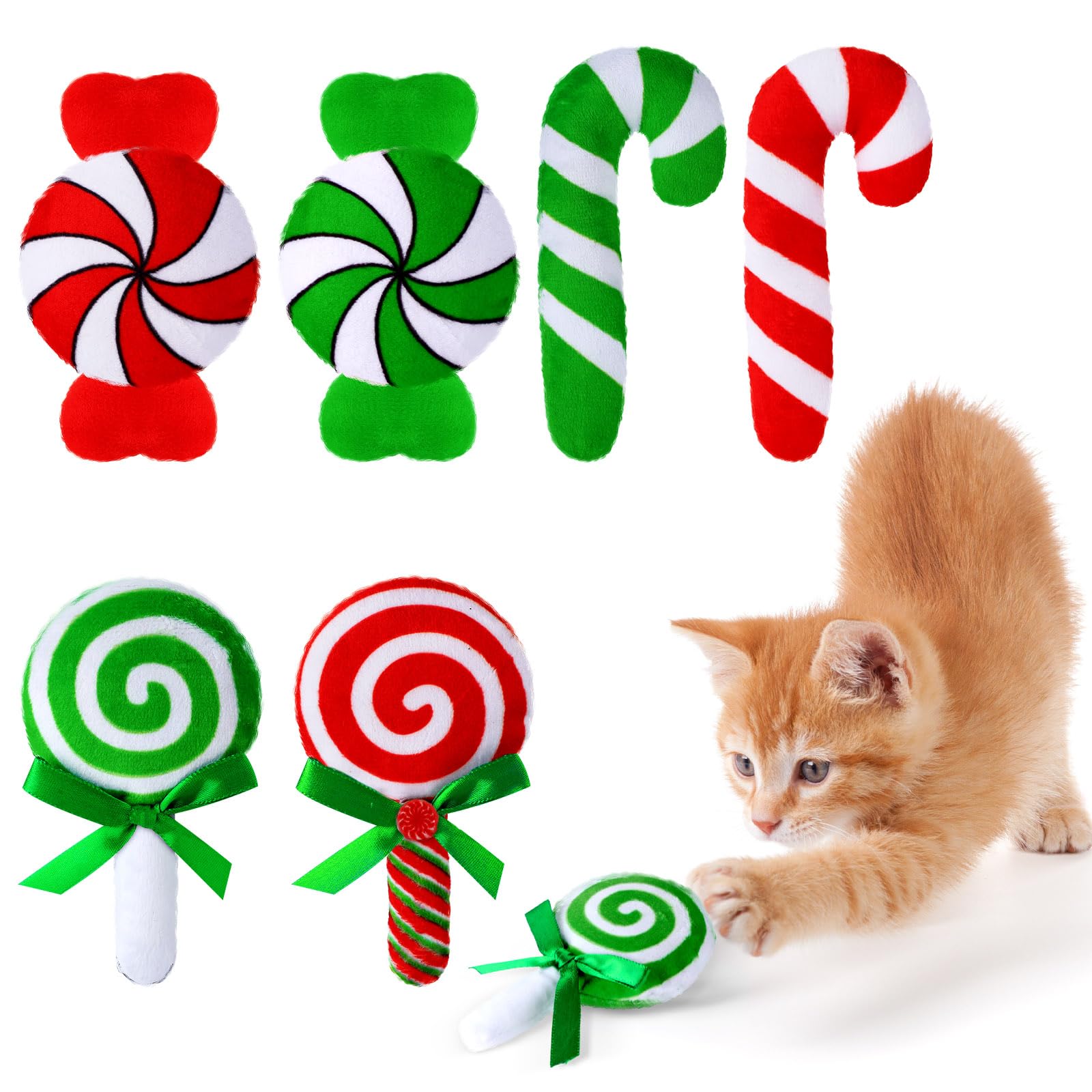 Amazon.com : Poen 6 Pcs Christmas Catnip Cat Toys Peppermint and Candy ...
