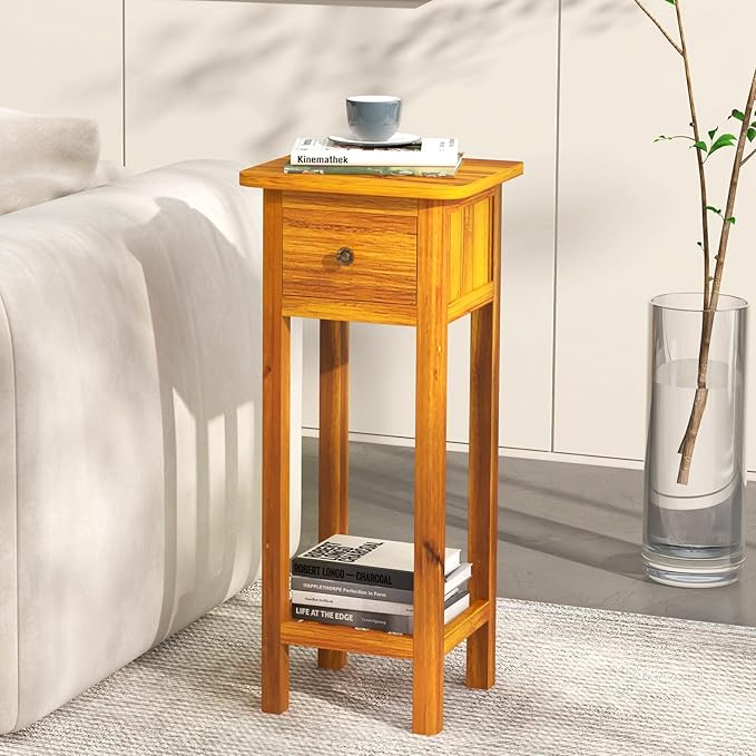 Amazon.com: GOFLAME Narrow Side Table, Small End Table with Drawer ...