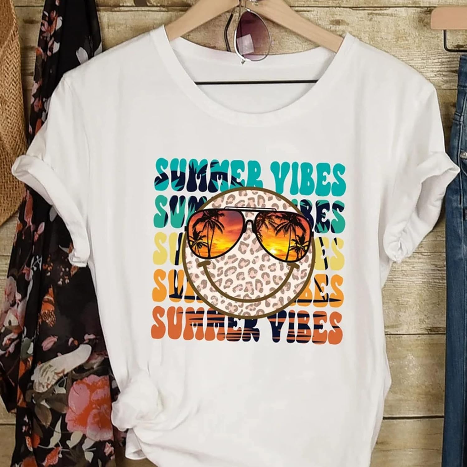 Amazon.com: Summer Vibes Shirt, Retro Summer Shirt, Beach Life Shirt ...