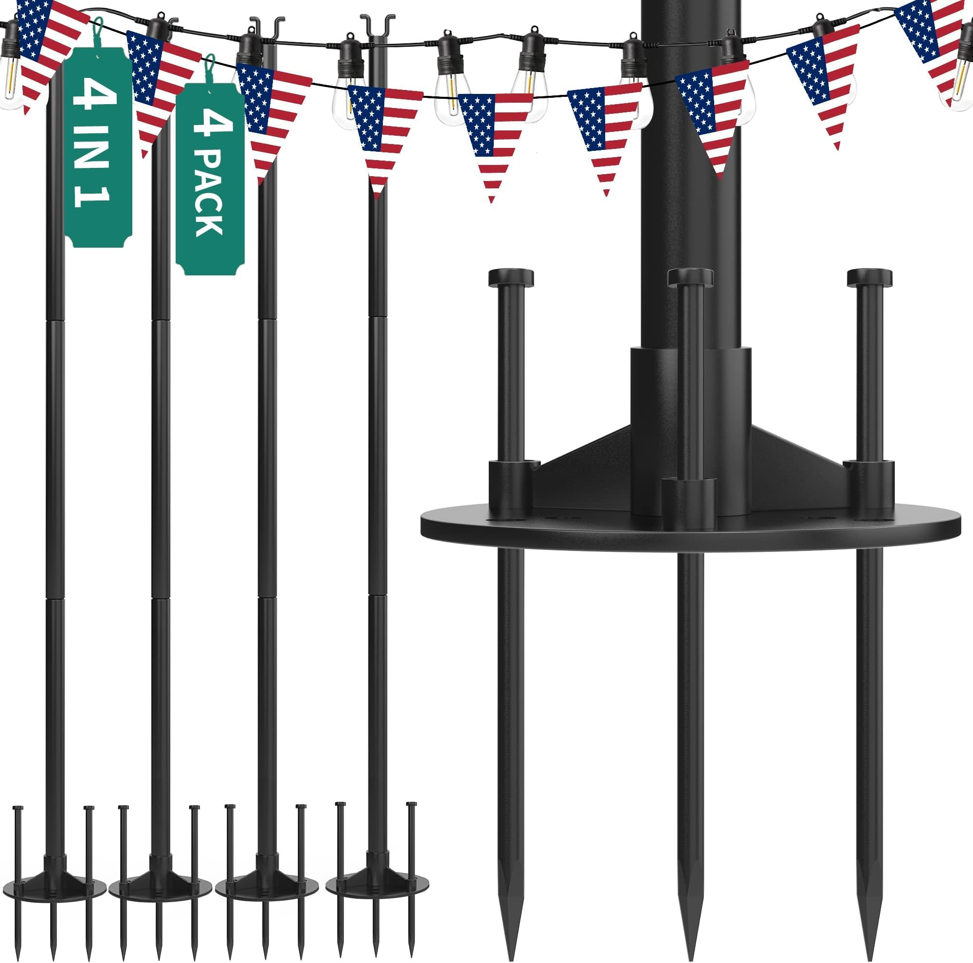 Amazon.com: YITAHOME 4 Pack String Light Pole, 11ft 4-in-1 Outdoor ...