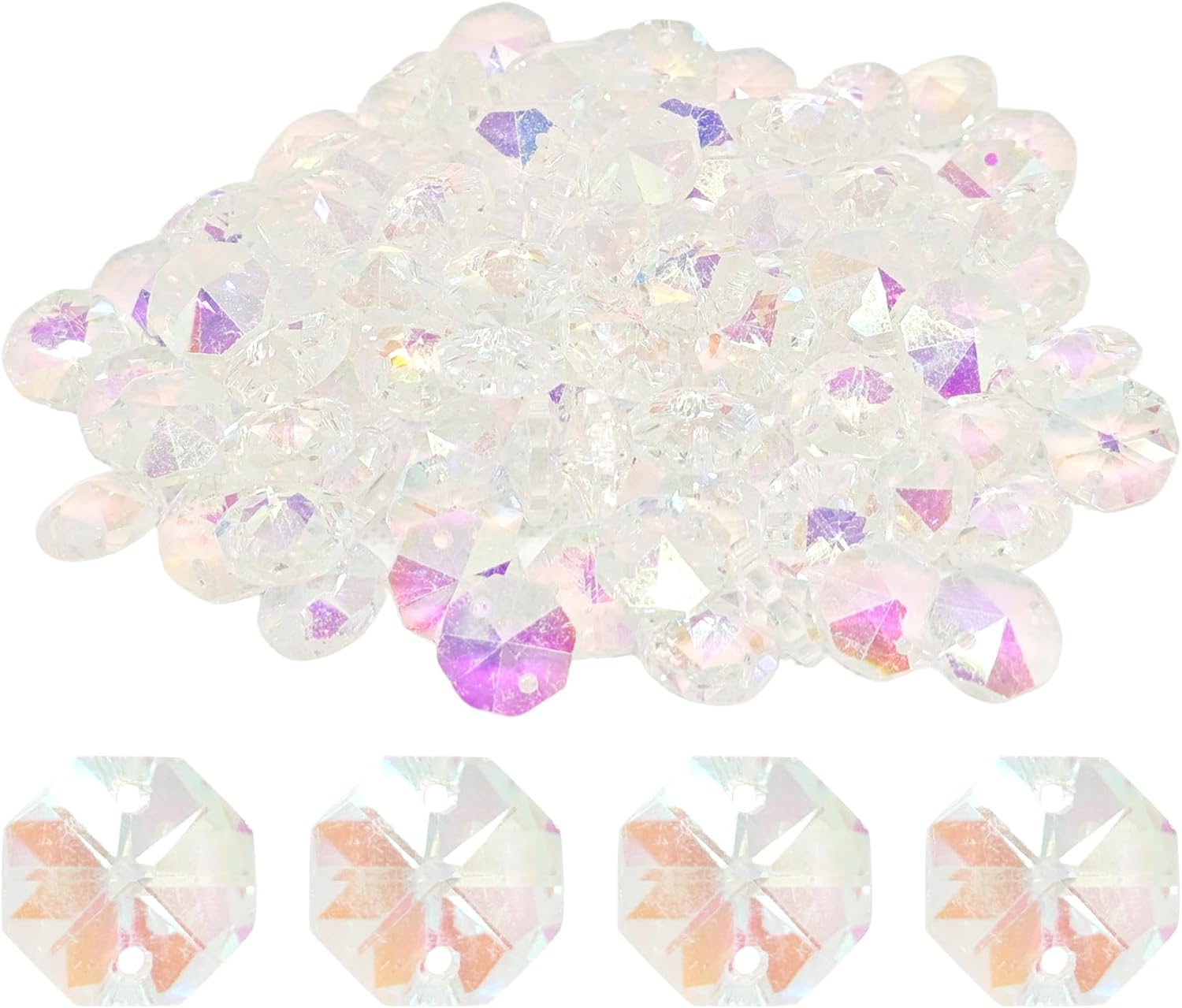 Amazon.com: pson 100Pcs 14mm 2 Hole Crystal Octagon Beads, Clear Glass ...