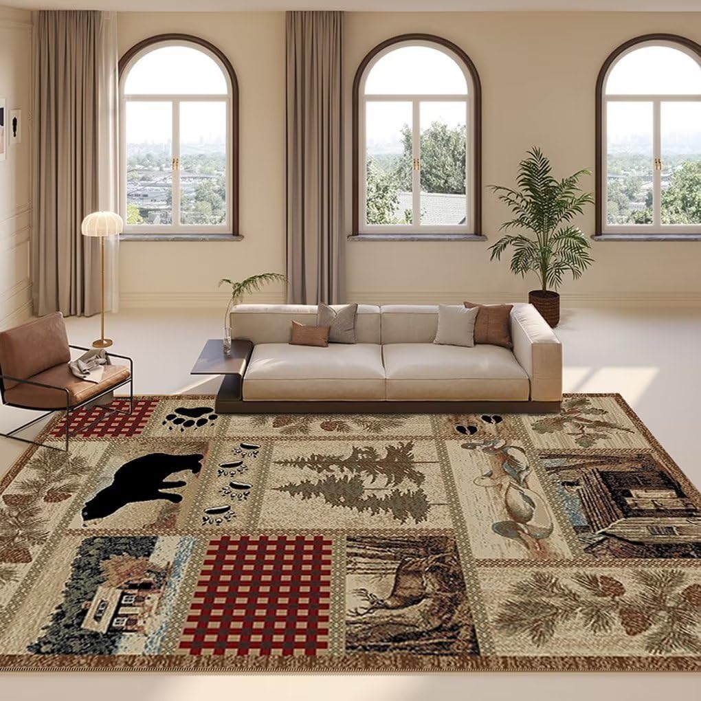 Amazon.com: Soyalie Vintage Lodge Cabin Bear Rugs for Bedroom Luxury ...
