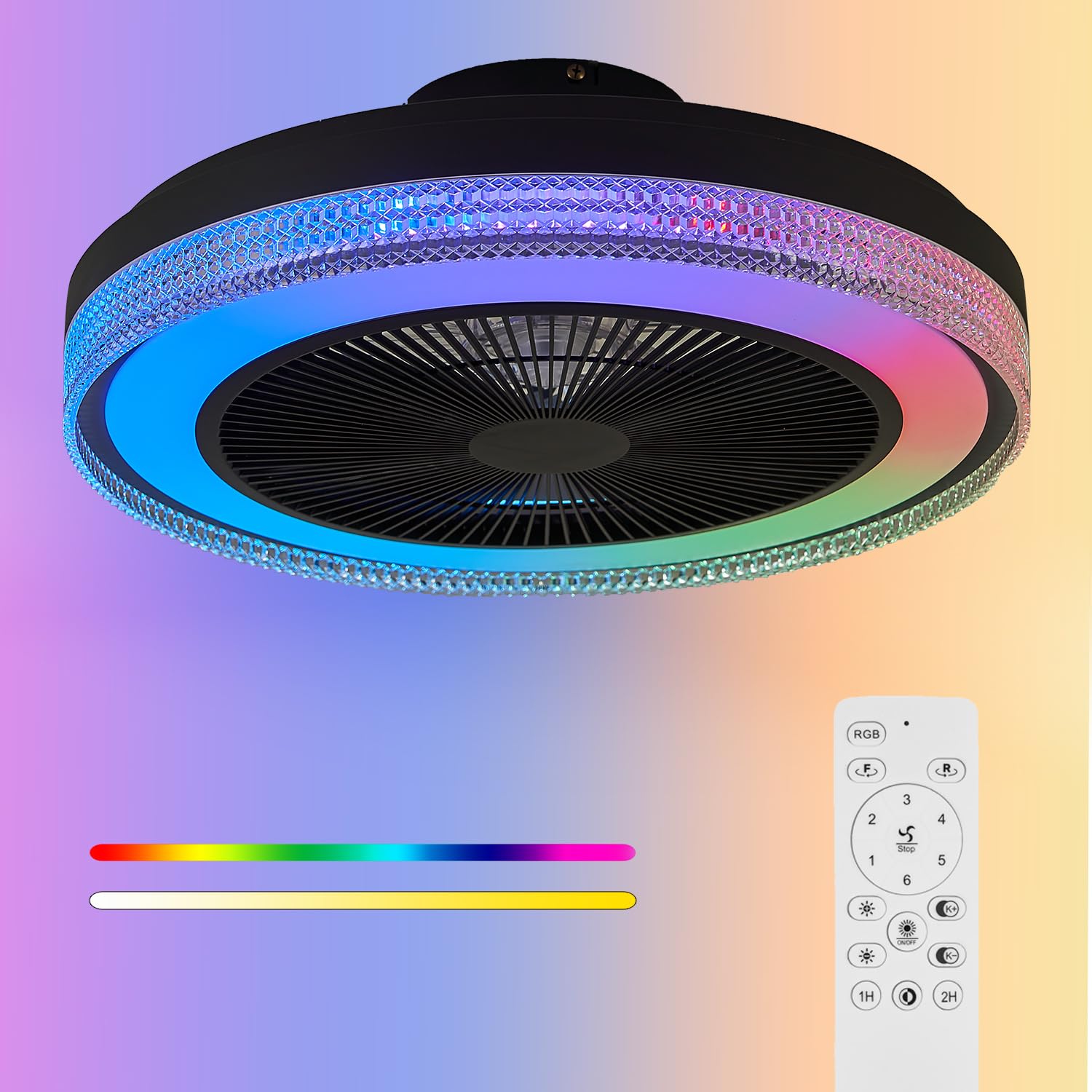 Amazon.com: 20" RGB Ceiling Fan with Lights with Remote Control, Low ...