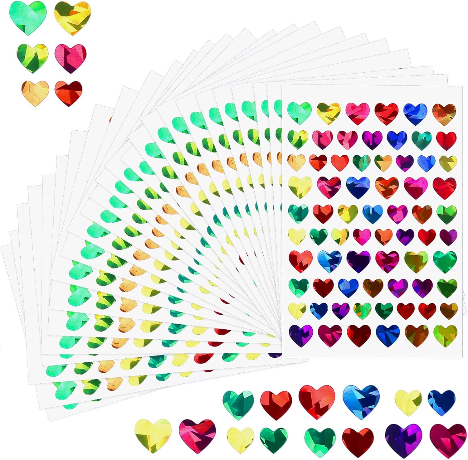 Amazon.com: ONEDONE 1725 PCS Glitter Heart Stickers Holographic Rainbow ...