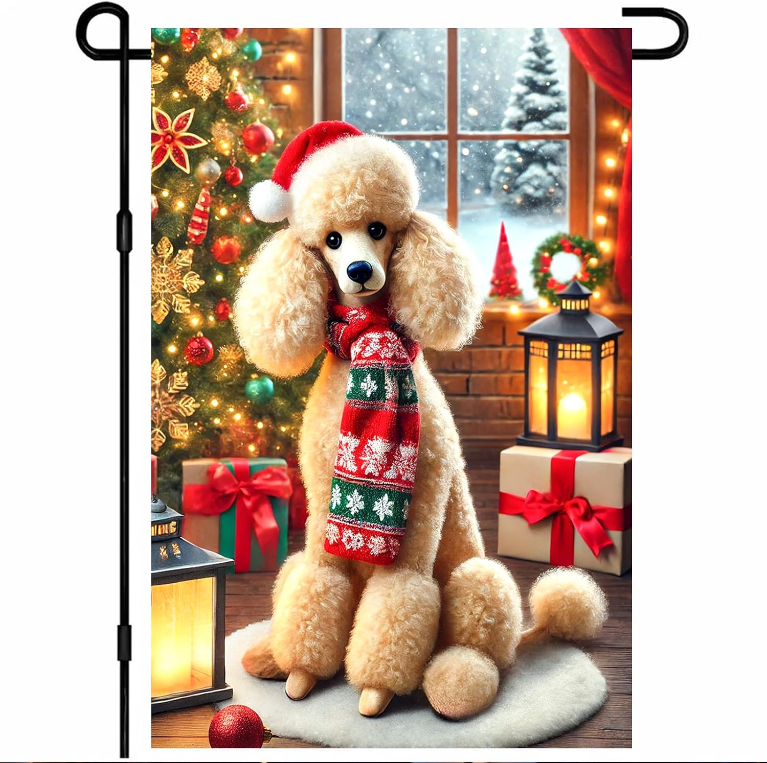 Amazon.com : BlissYard Christmas Garden Flag Cute Poodle Dog Flag Santa ...