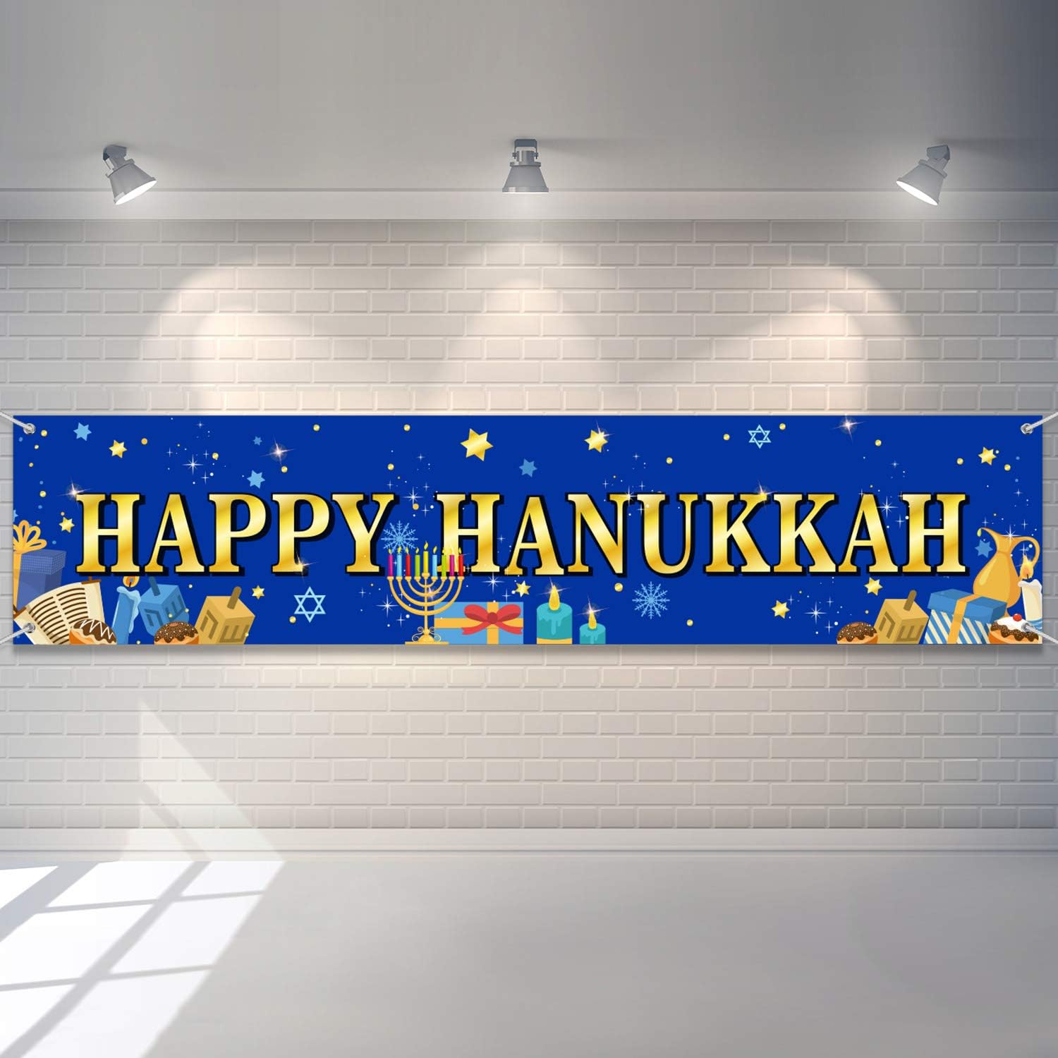 Amazon.com: Happy Hanukkah Banner, Large 98" X 18" Blue Chanukah Banner ...