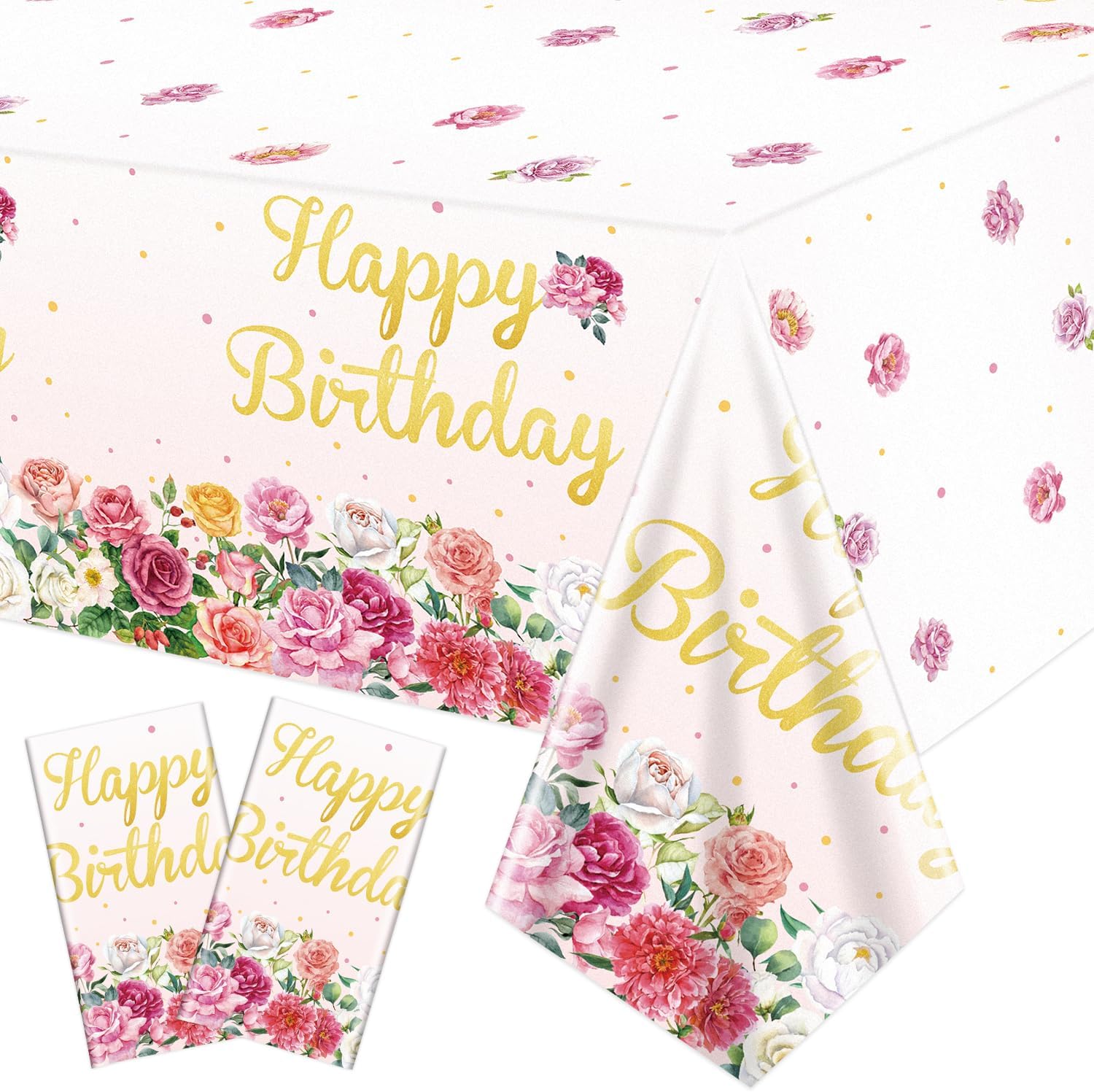Amazon.com: QUERICKY 2 Pack Floral Happy Birthday Tablecloths, 51x87 ...
