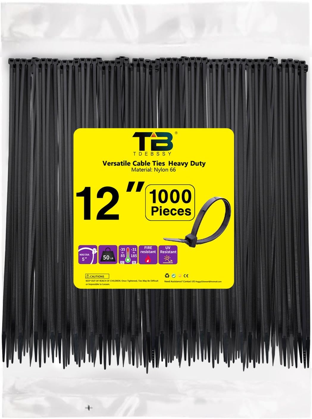Amazon.com: 12 Inch Zip Ties Black 1000 PCS 50lbs Tensile Strength ...