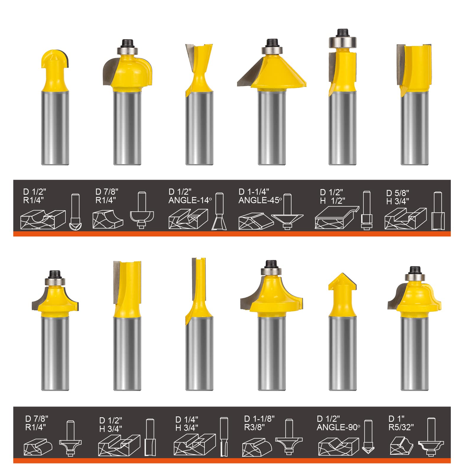 Snapklik.com : Router Bits Set 1/2 Inch Shank - BAIDETS 12 Pieces ...