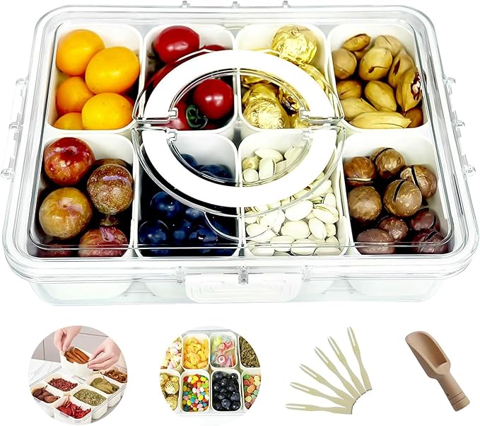 Amazon.com | LOLEDE Divided Serving Tray with Lid and Handle, Snackle ...