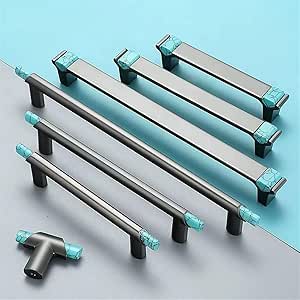 Amazon.com: Modern Simple Gray Alloy + Turquoise Handle Cupboard ...