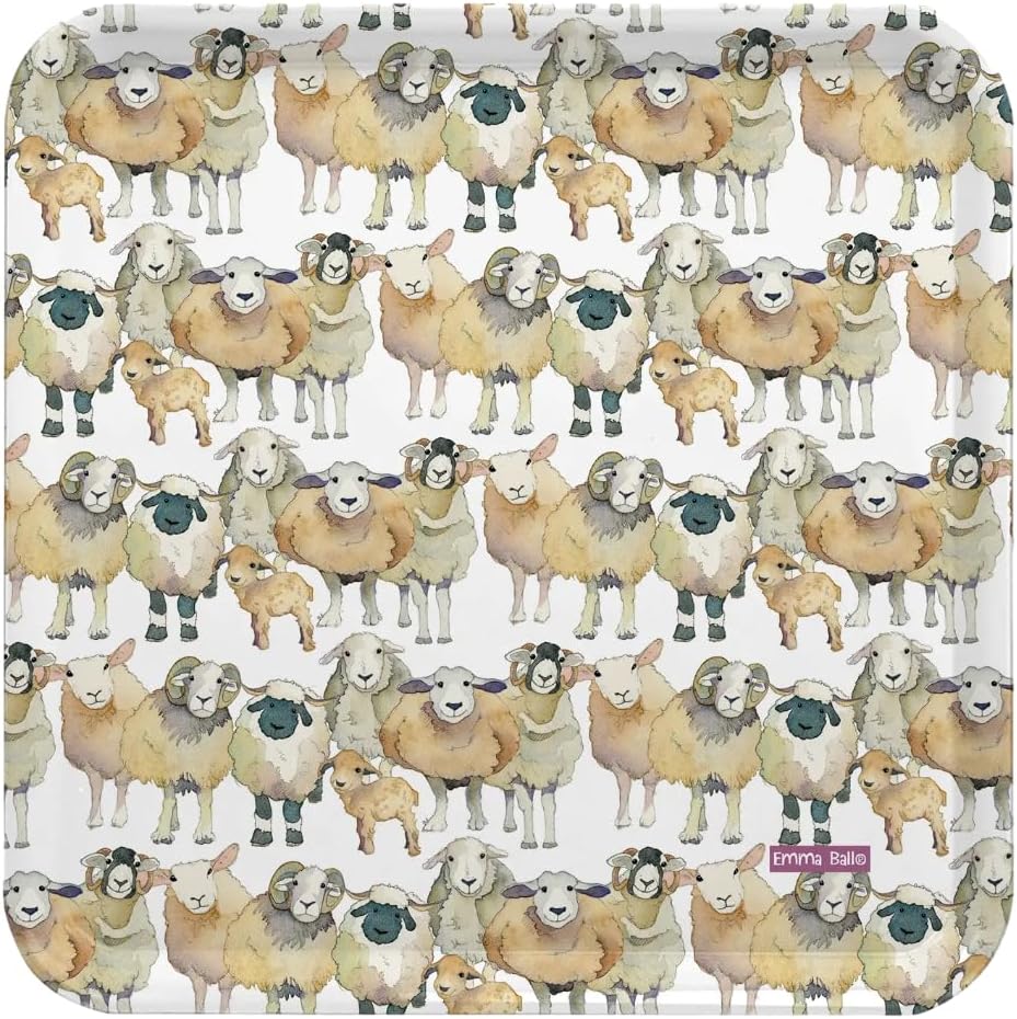 Emma Ball Farmyard Sheep Colourful Square Melamine Tray - Cream, Beige ...