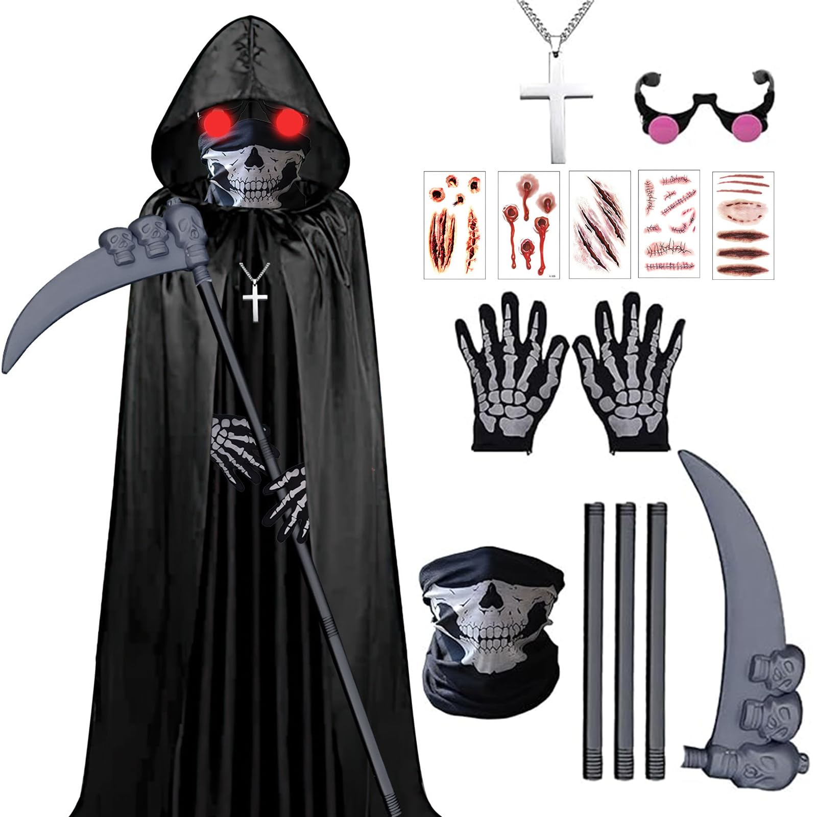shengo Halloween Cloak Black Hooded Cape with Death scythes and Cosplay ...