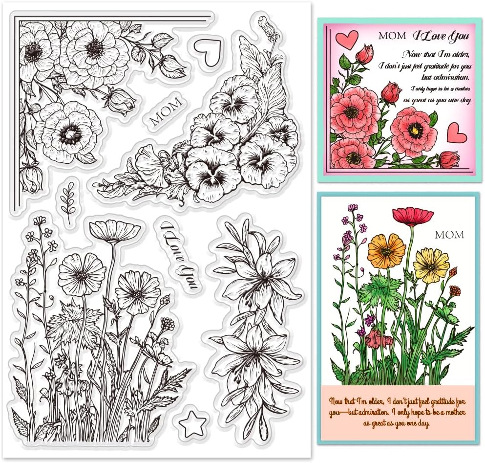 Amazon.com: INFUNLY Spring Flowers Clear Stamps Rose Silicone Stamps ...