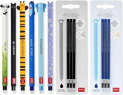 LEGAMI - Lot de 6 stylos gel effaçables + 6 recharges, encre effaçable ...