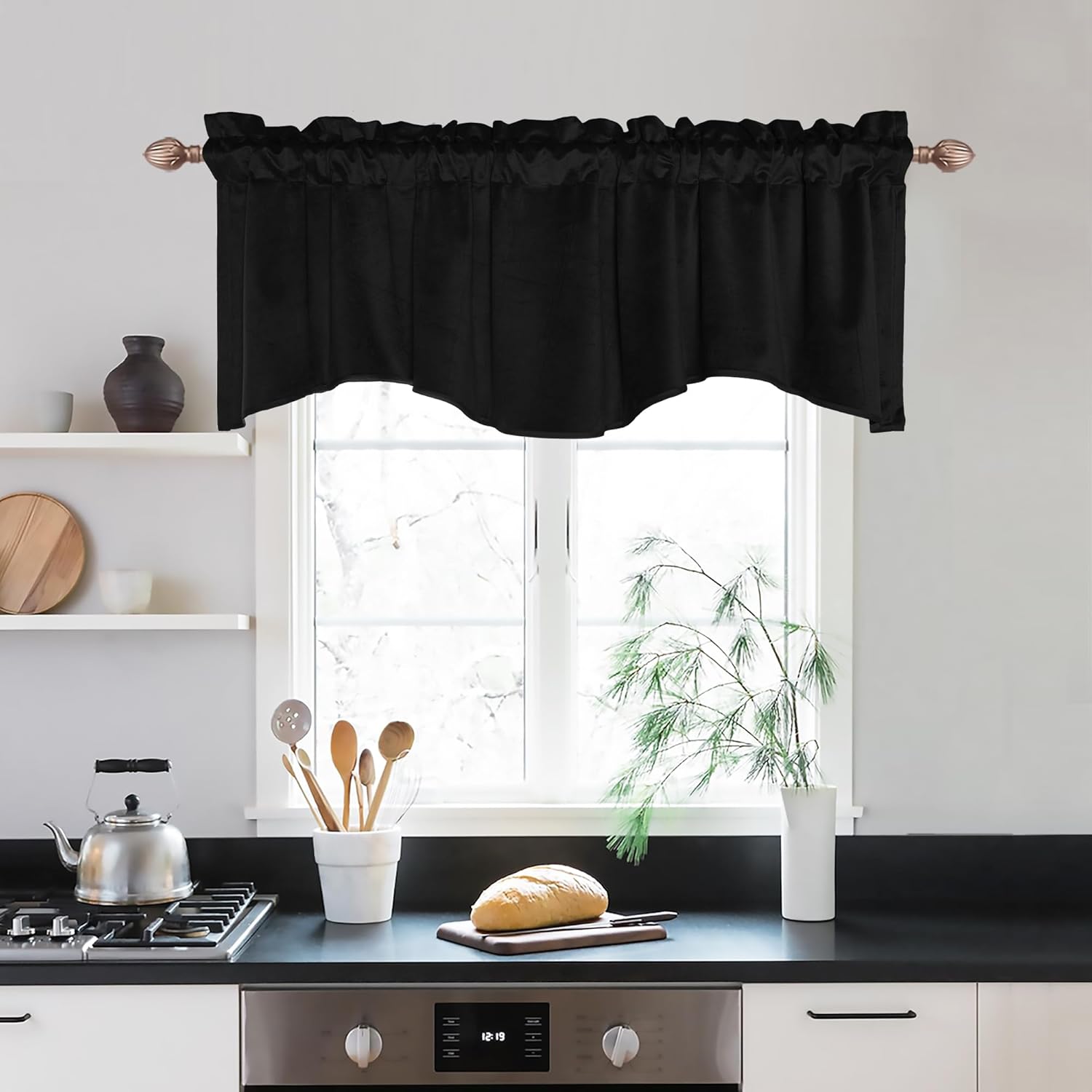 Amazon.com: JIUZHEN Black Valance for Windows - Kitchen, Living Room ...