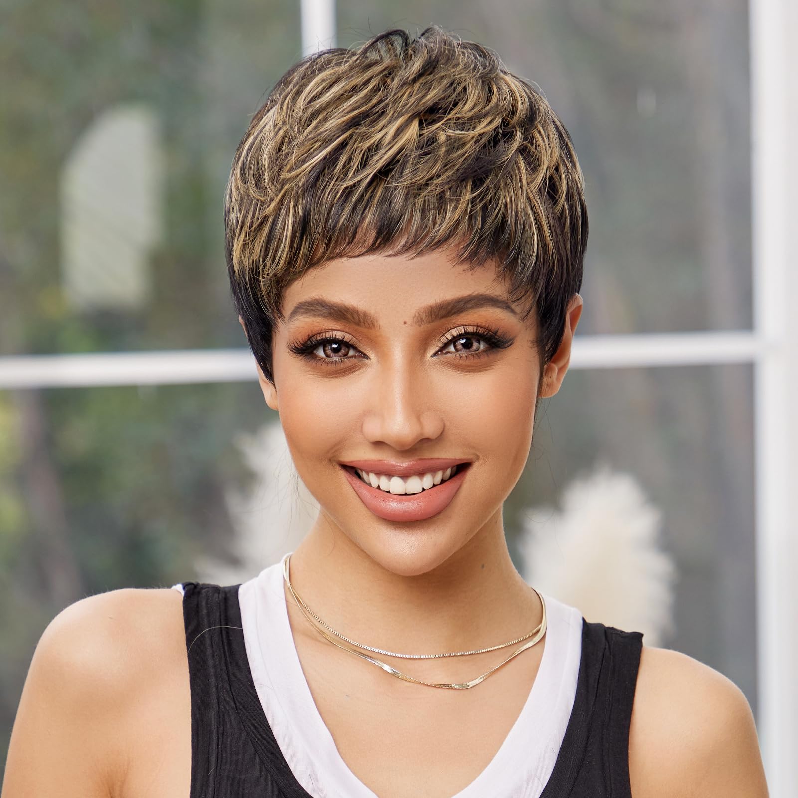 Amazon.com: HAIRCUBE 1B Mixed Blonde Pixie Cut Wigs for Women - Short ...