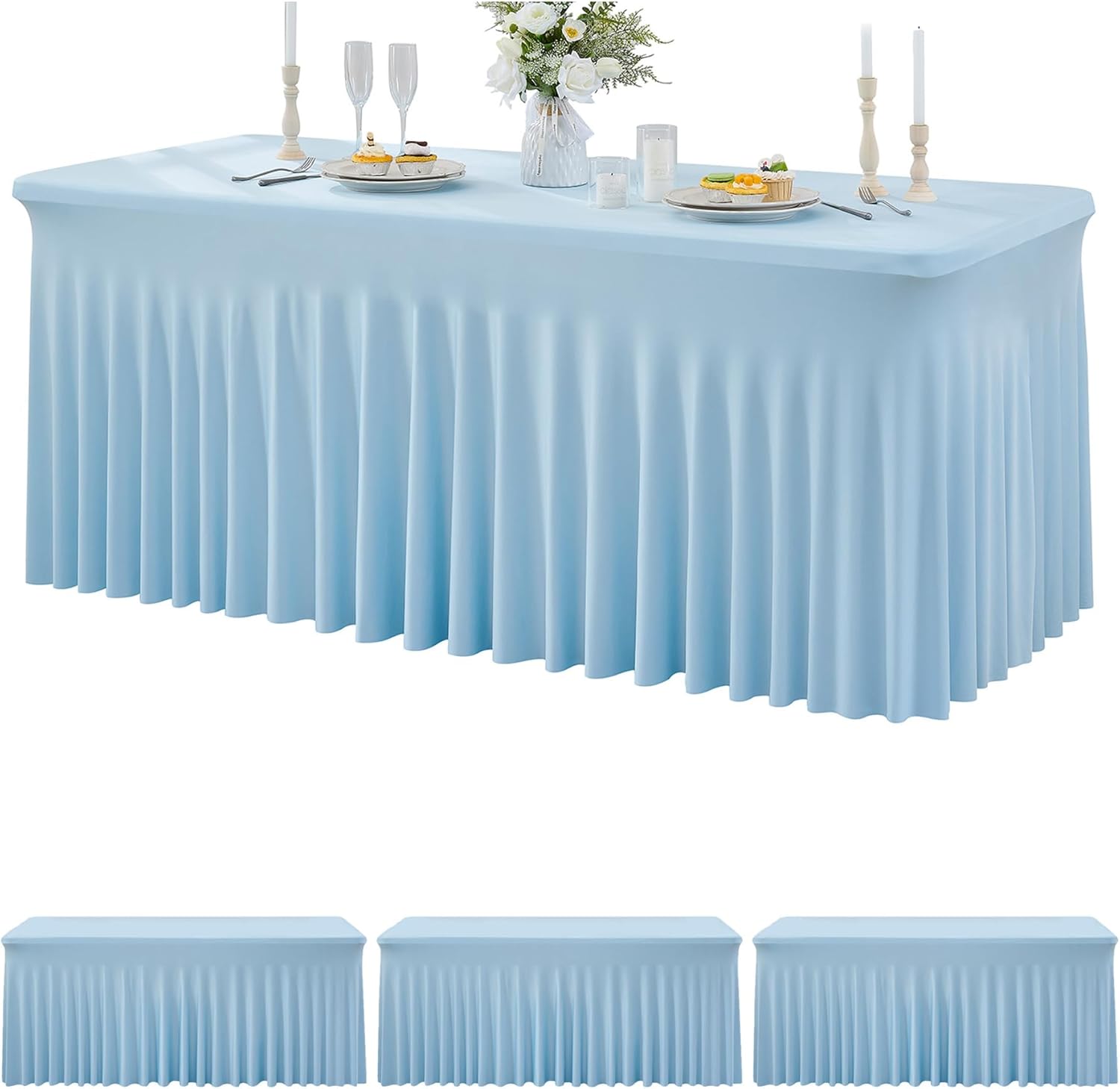 Amazon.com: Htper 3 Packs Baby Blue Spandex Tablecloths for 6 Foot ...