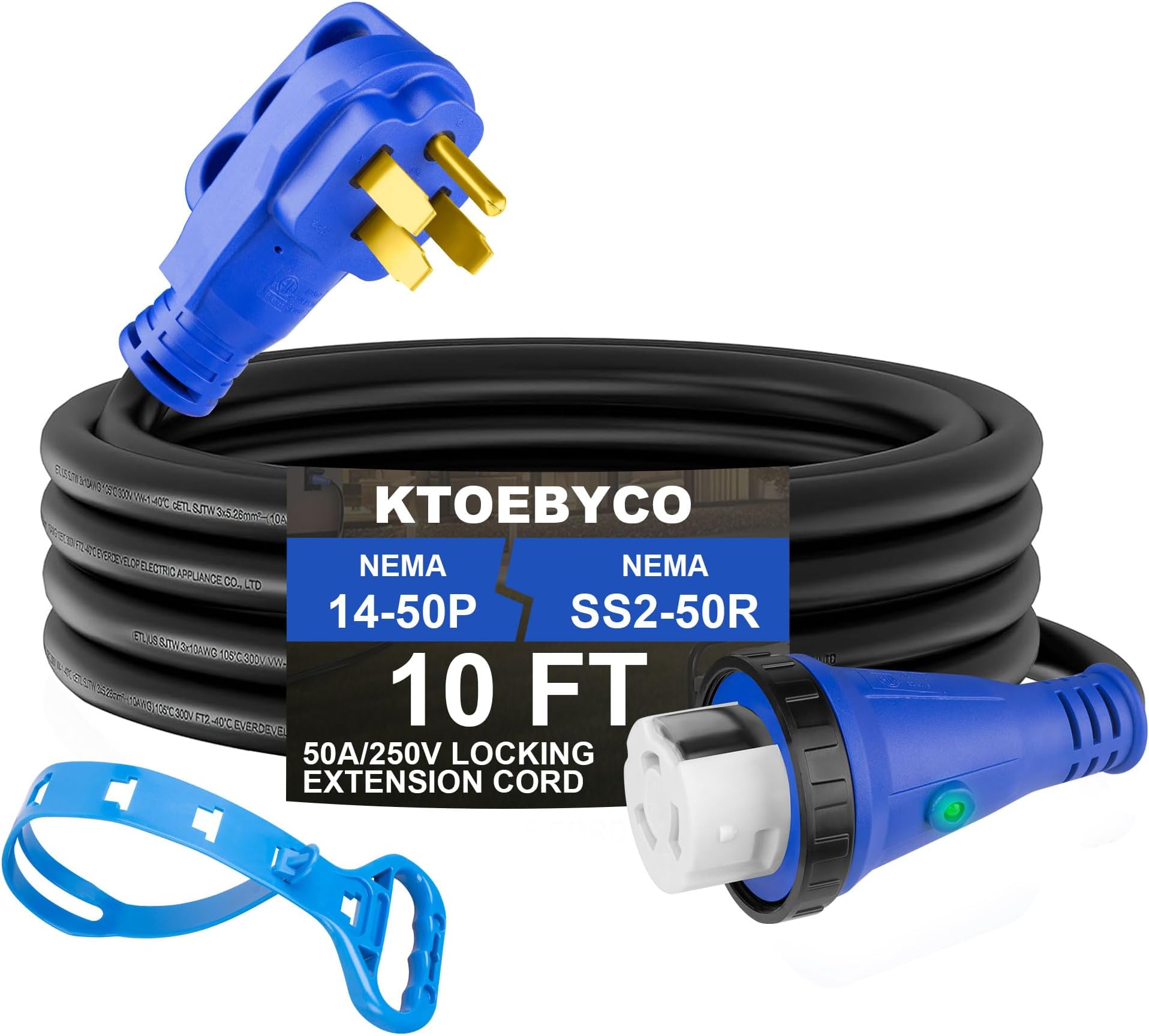 Amazon.com: 50 Amp RV Extension Cord 10 ft 250V Heavy Duty STW 6/3+8/1 ...