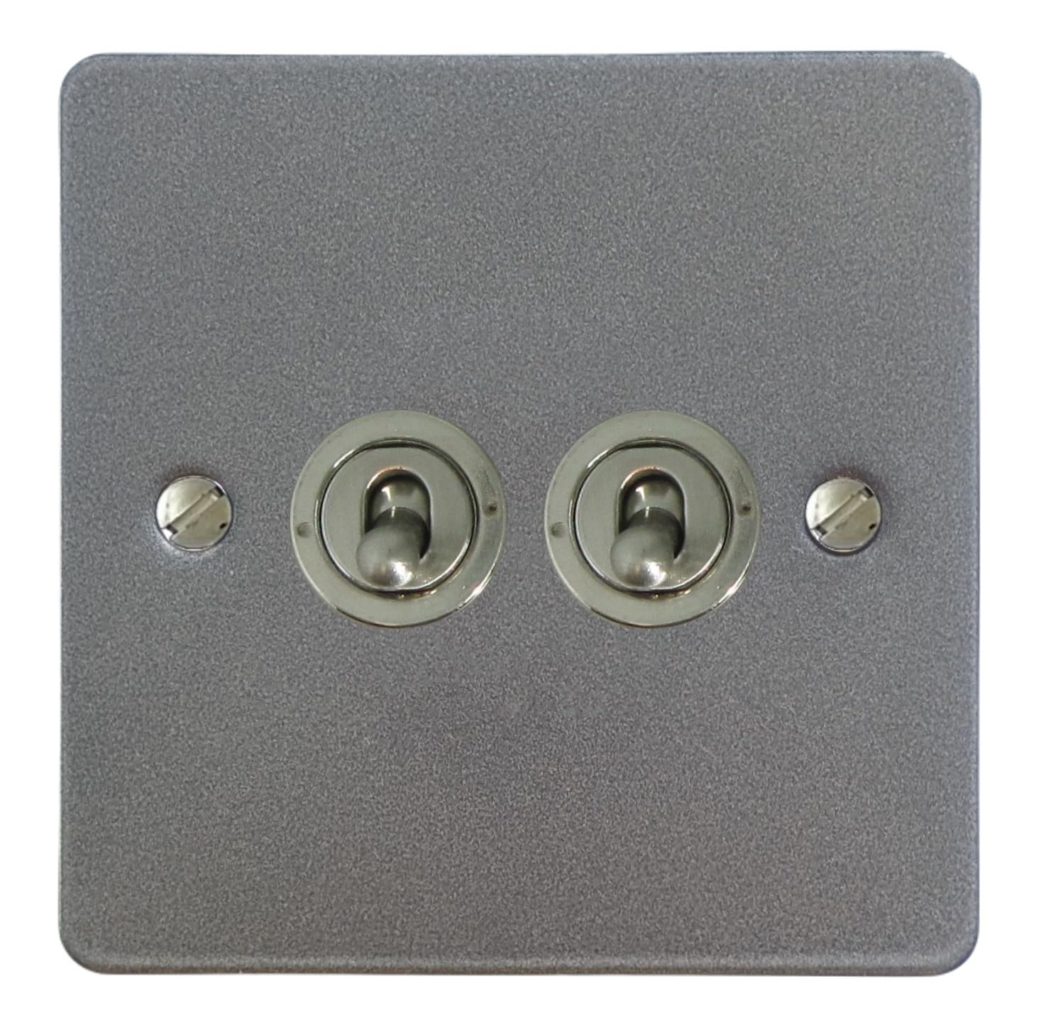 G&H FP382-SS Flat Plate Pewter 2 Gang 1 or 2 Way Toggle Light Switch ...