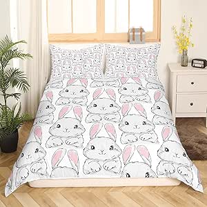 Megeane Rabbit Bedding Set for Kids Easter Gift Kids Rabbit Comforter ...