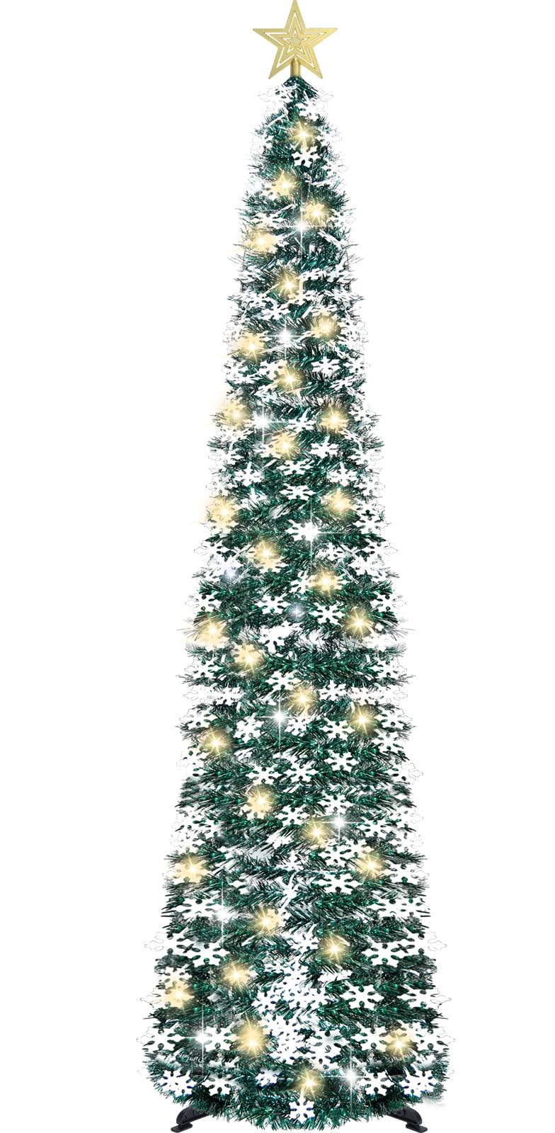 HMASYO 5 FT Pop Up Christmas Tree with Timer Lights, Tinsel Christmas ...
