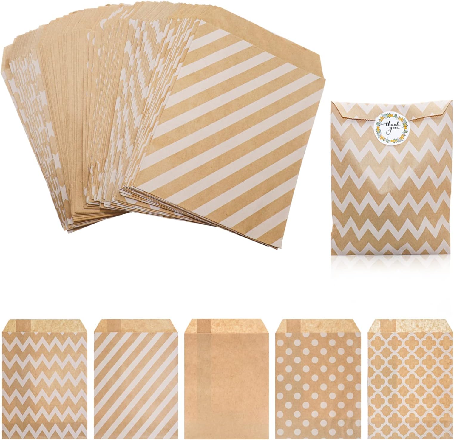 Kraft Brown Paper Sweet Bags - 100 Pack Small Paper Party Bags Flat ...