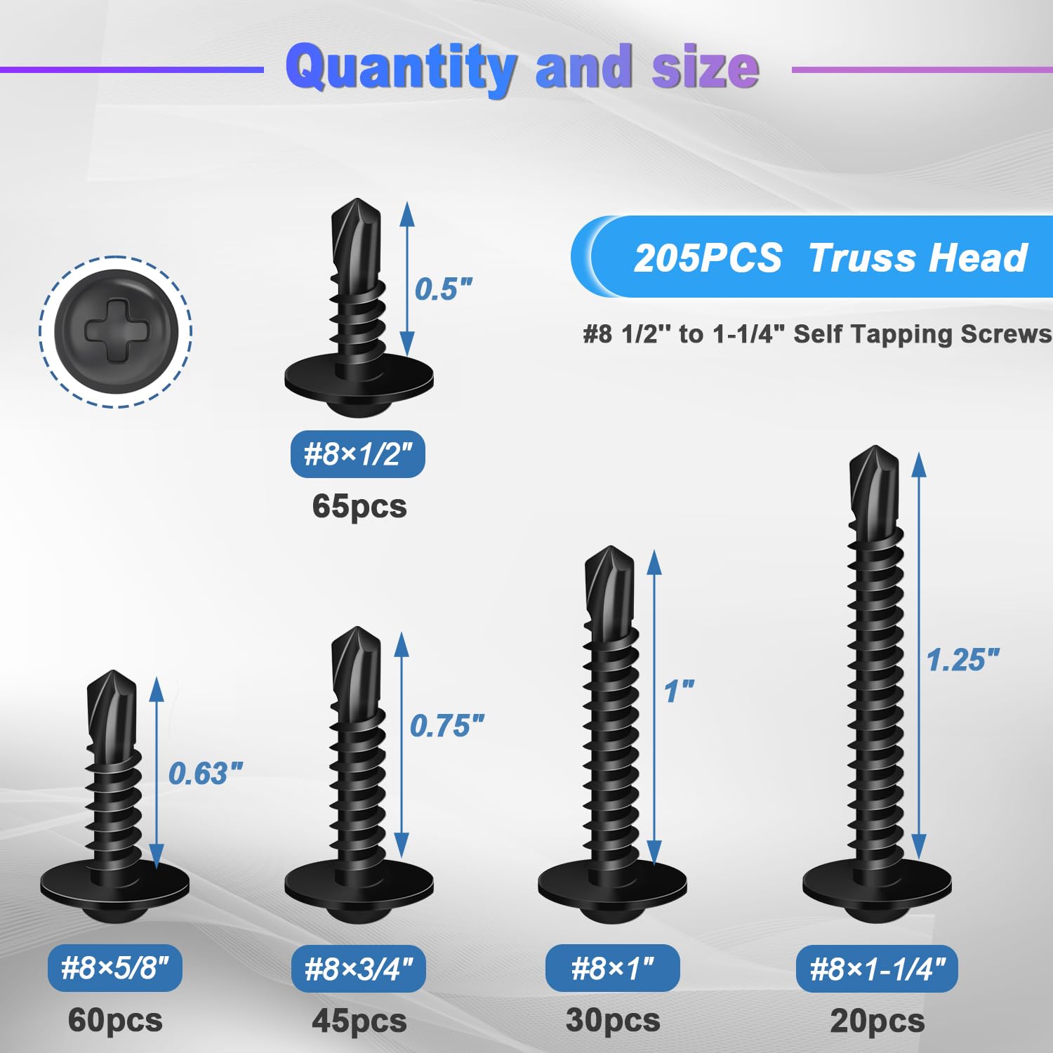 Snapklik.com : Mxuteuk #8 X 1/2 To 1-1/4" Black Self Tapping Screws For ...