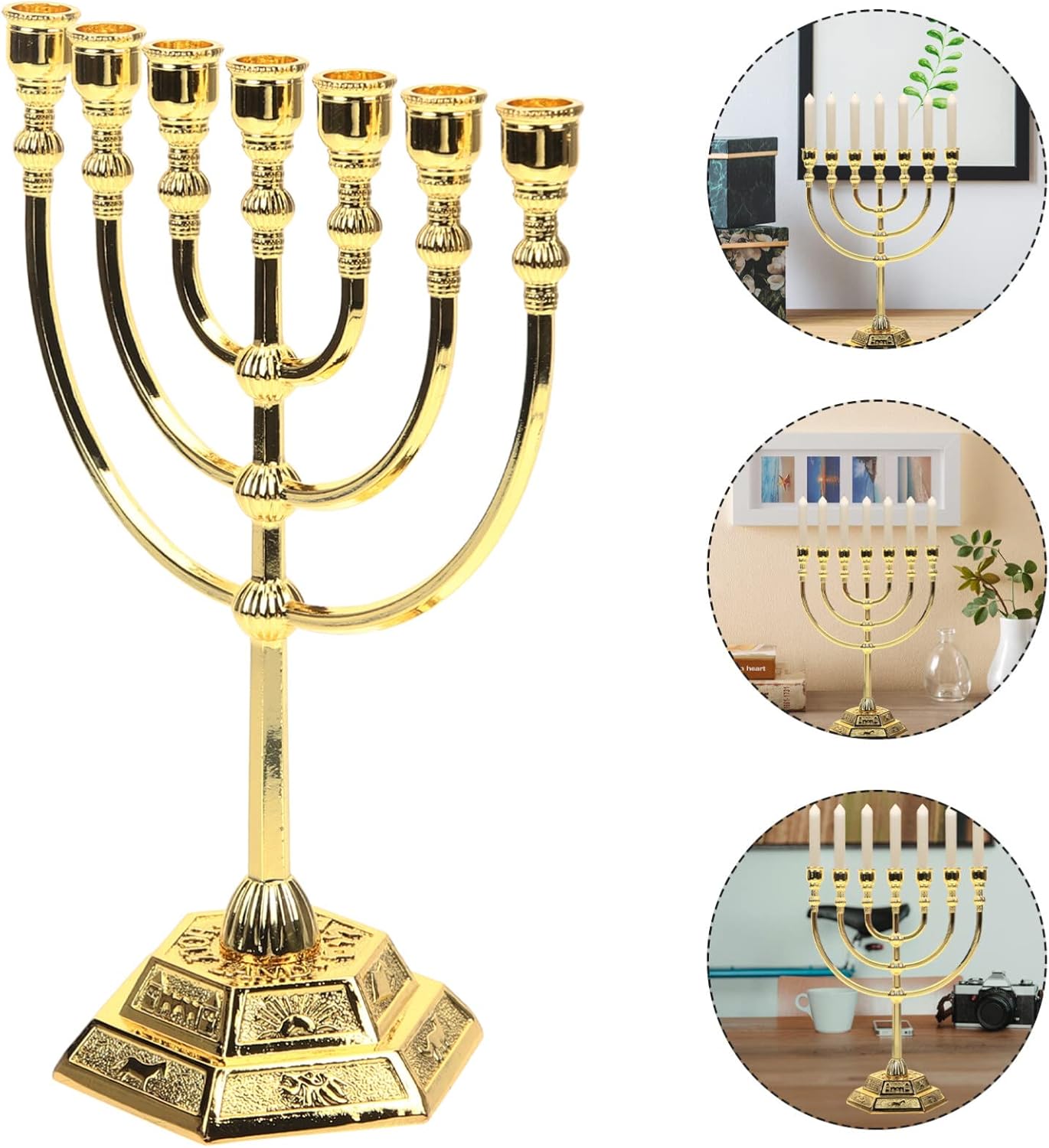 Alipis Hanukkah Menorah – Candelabro de metal dorado con 7 ramas para ...