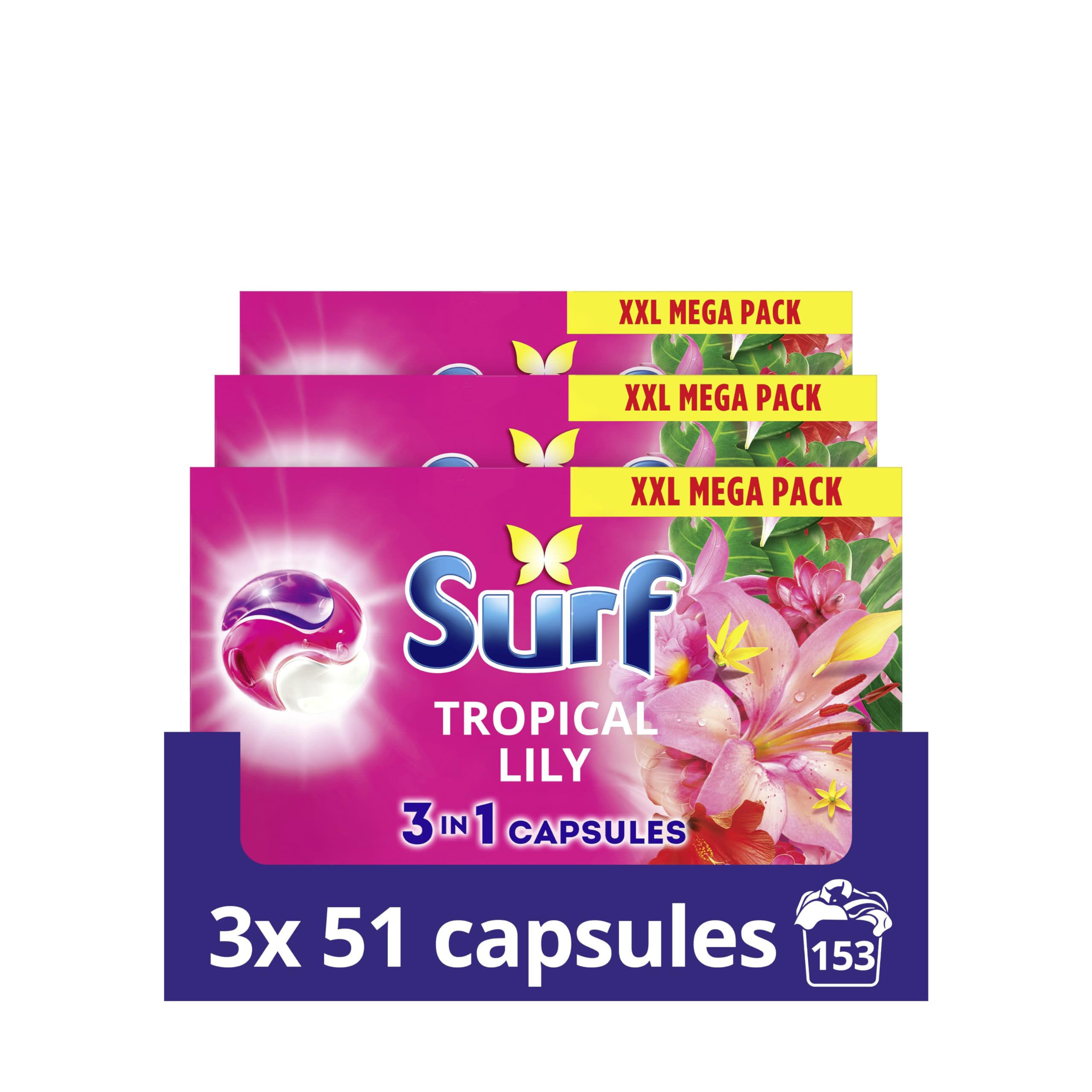Surf 3 in 1 Tropical Lily Laundry Washing Detergent Capsules 153 washes ...