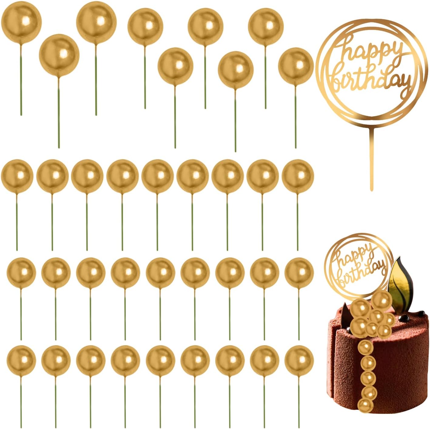 36PCS Cake Ball Plugin and 1 Birthday Topper, Cake Toppers, Pearl Foam ...