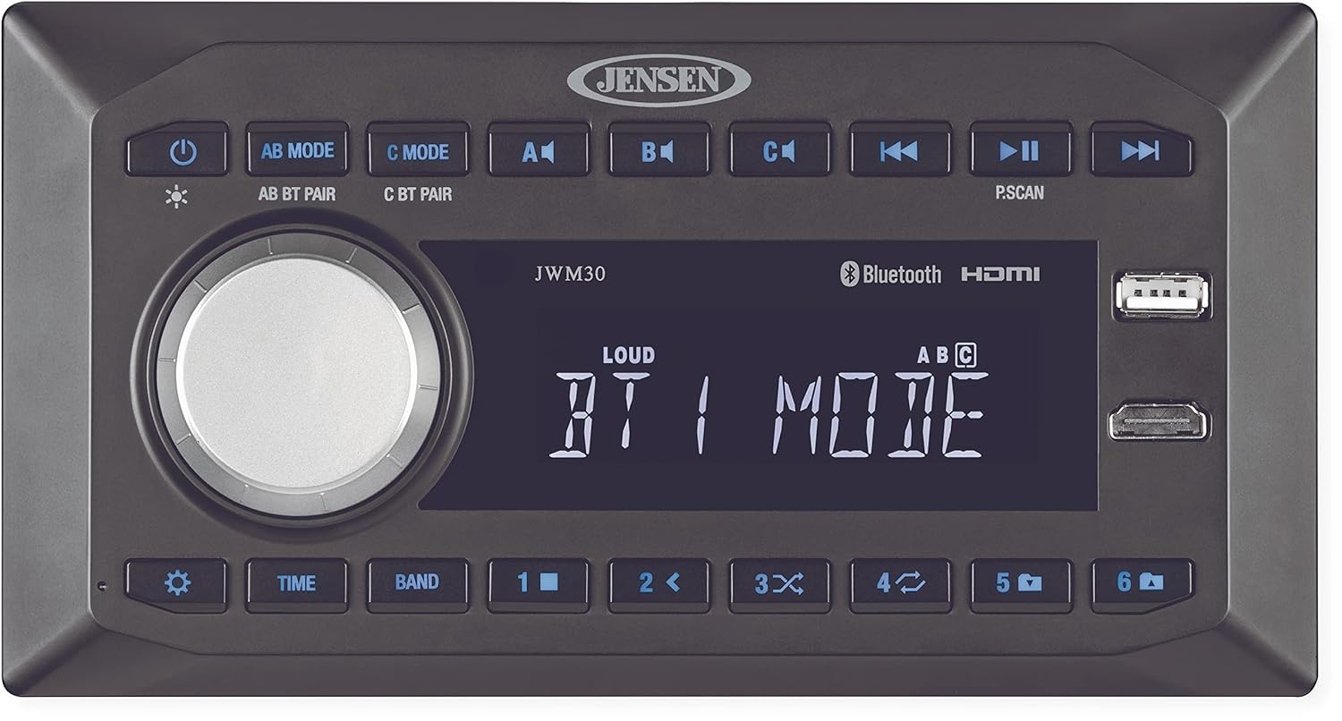 Jensen JWM30 Multisource 3-zone Stereo, Black; 3 Speaker Zones (A/B/C ...