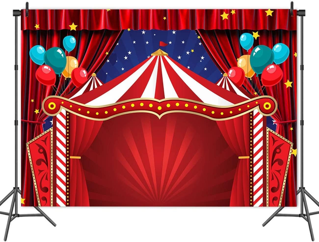 Amazon.com : Laeacco Red Circus Tent Backdrop Cartoon Red White Stripes ...